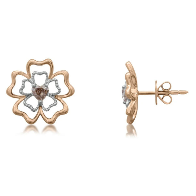 FLOWER OF HEARTS- 14K GOLD & NATURAL DIAMOND EARRINGS – Delmer Group